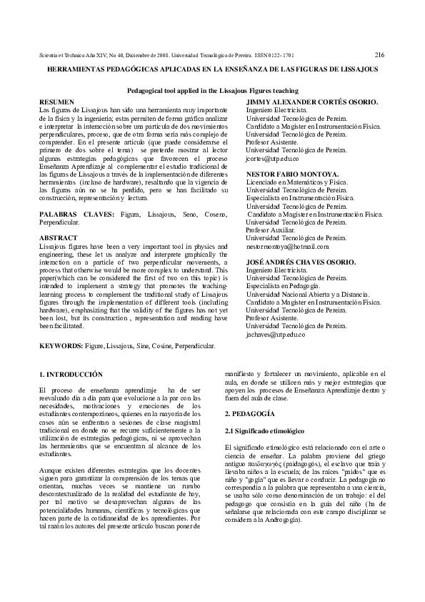 (PDF) Pedagogical tool applied in the Lissajous Figures teaching ...