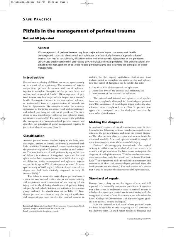 (PDF) Pitfalls in the management of perineal trauma