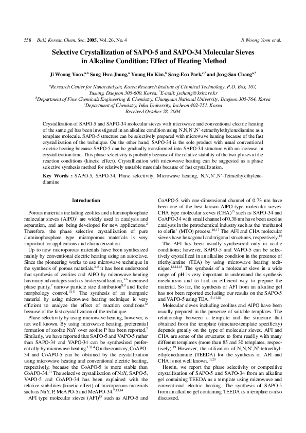 (PDF) Selective Crystallization of SAPO-5 and SAPO-34 Molecular Sieves ...