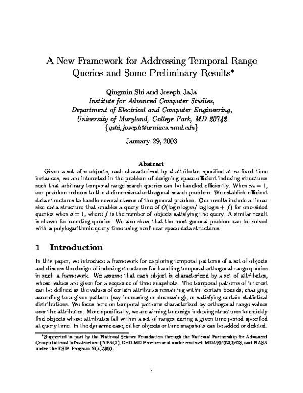 Pdf A New Framework For Addressing Temporal Range Queries And Some