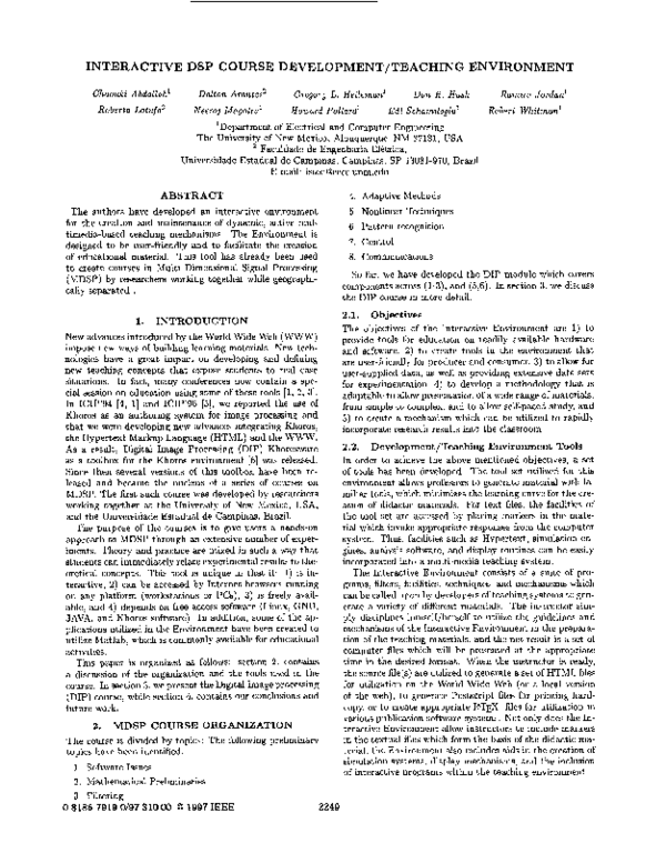 (PDF) Interactive DSP course development/teaching environment | Ramiro Jordan - Academia.edu