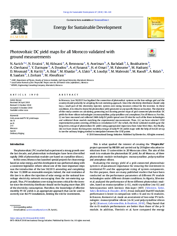 (PDF) Photovoltaic DC yield maps for all Morocco validated with ground ...