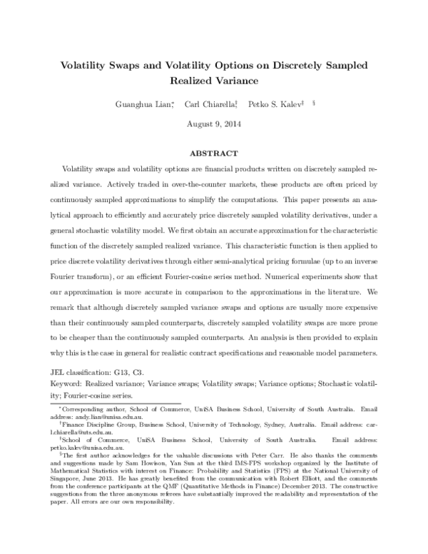 Pdf Volatility Swaps And Variance Options On Discretely Sampled