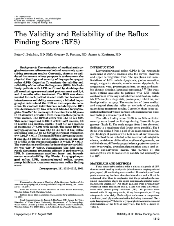 (PDF) The Validity and Reliability of the Reflux Finding Score (RFS)