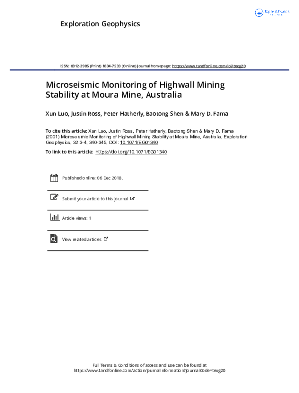 (PDF) Microseismic monitoring of highwall mining stability at Moura Mine, Australia