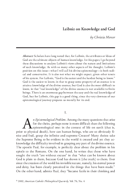 (PDF) Leibniz on Knowledge and God