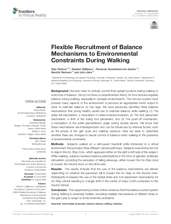 (PDF) Flexible Recruitment of Balance Mechanisms to Environmental Constraints During Walking
