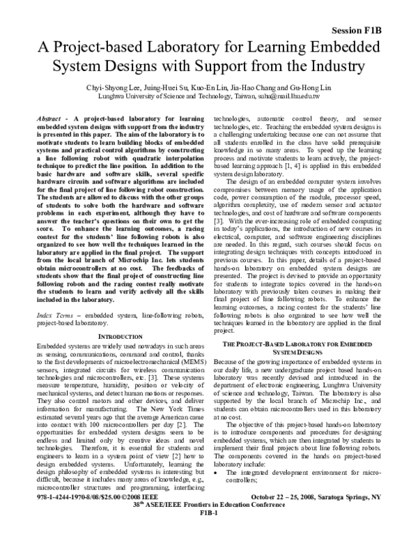 Pdf A Project Based Laboratory For Learning Embedded System Designs