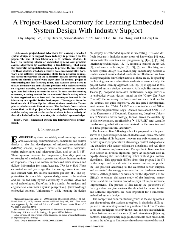 (PDF) A Project-Based Laboratory for Learning Embedded System Design With Industry Support