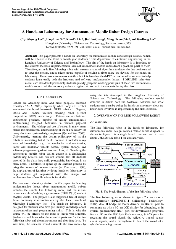 Pdf A Hands On Laboratory For Autonomous Mobile Robot Design Courses