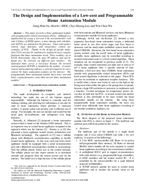 (PDF) The design and implementation of a low-cost and programmable home automation module