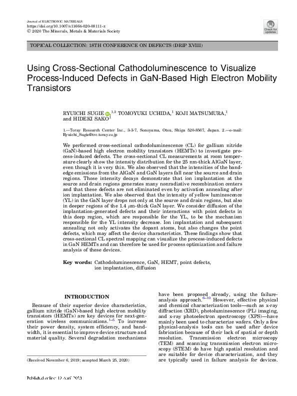 (PDF) Using Cross-Sectional Cathodoluminescence to Visualize Process-Induced Defects in GaN ...