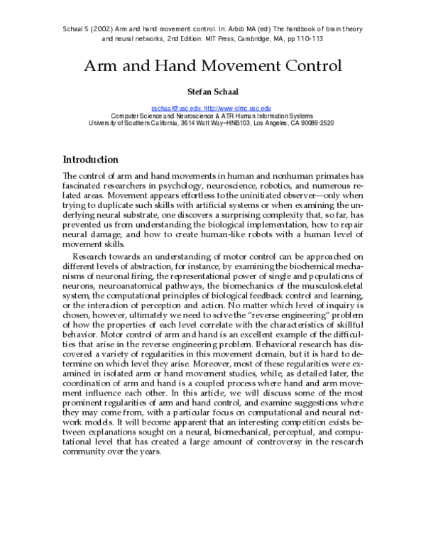 (PDF) Arm and hand movement control