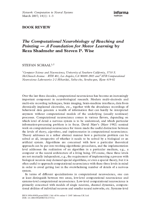 (PDF) The Computational Neurobiology of Reaching and Pointing — A ...