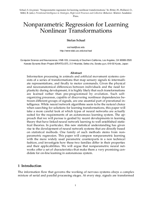 (PDF) Nonparametric Regression for Learning Nonlinear Transformations