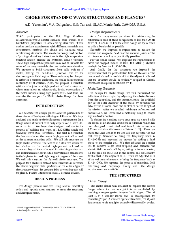 (PDF) RF Choke for Standing Wave Structures and Flanges