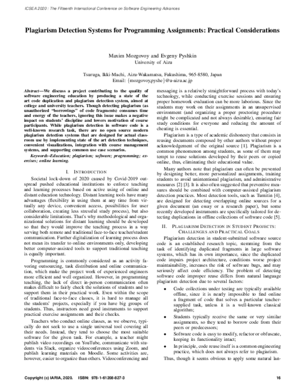 (PDF) Plagiarism Detection Systems for Programming Assignments: Practical Considerations
