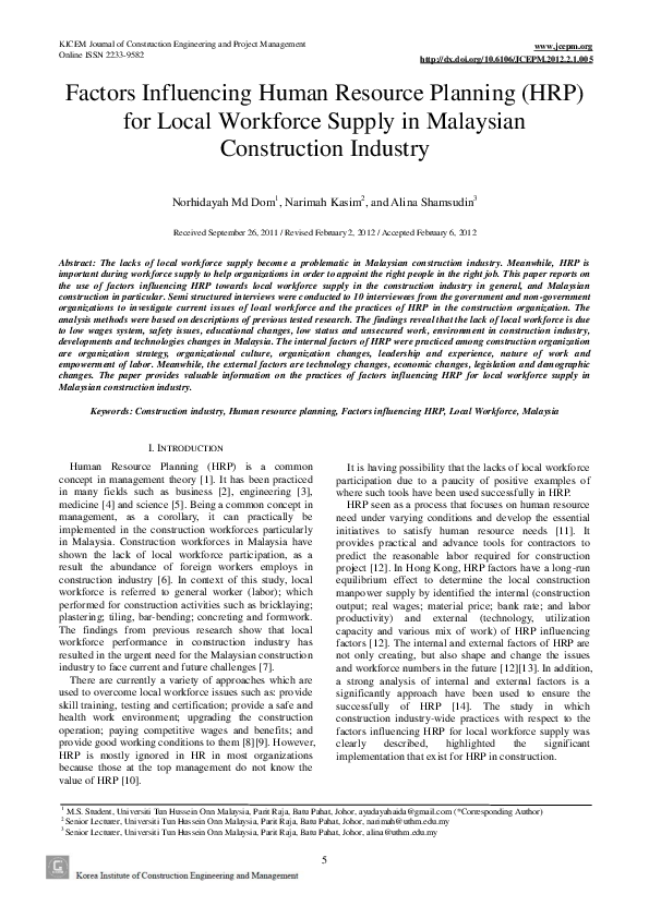 (PDF) Factors Influencing Human Resource Planning (HRP) for Local ...