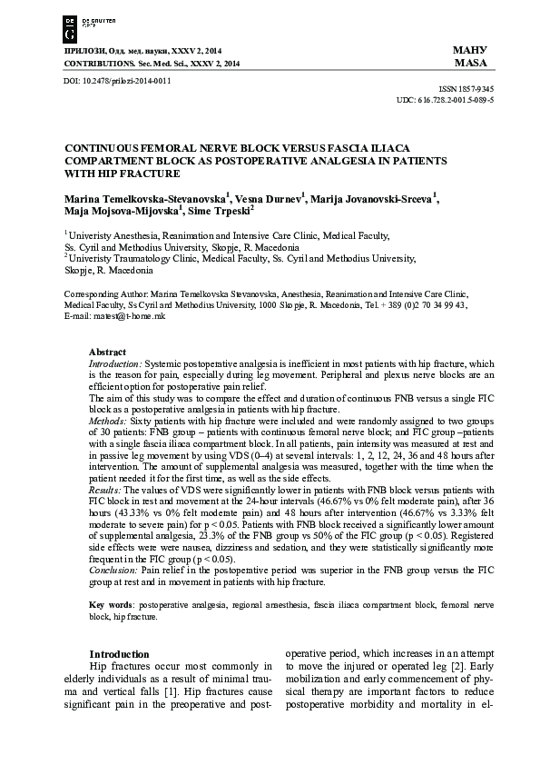 Pdf Continuous Femoral Nerve Block Versus Fascia Iliaca Compartment