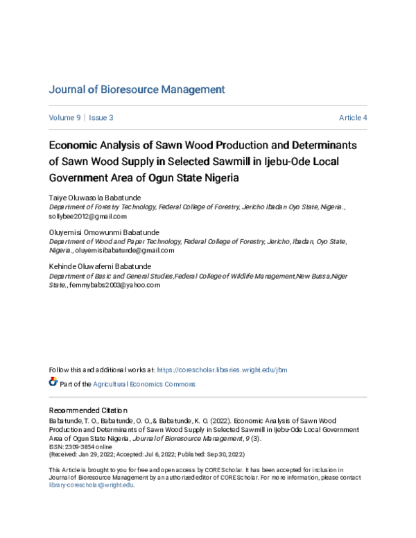 (PDF) Economic Analysis of Sawn Wood Production