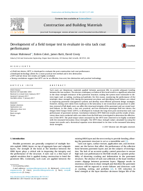(PDF) Development of a field torque test to evaluate in-situ tack coat ...