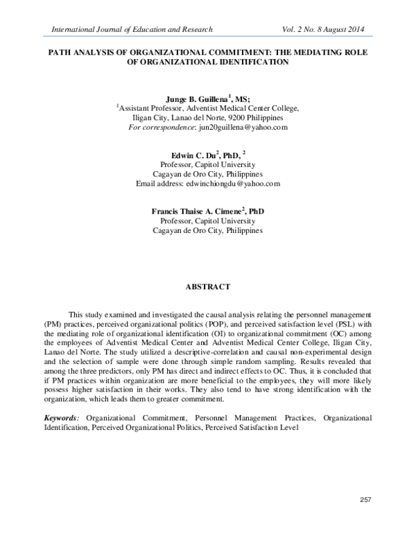(PDF) Path Analysis of Organizational Commitment: The Mediating Role of Organizational ...