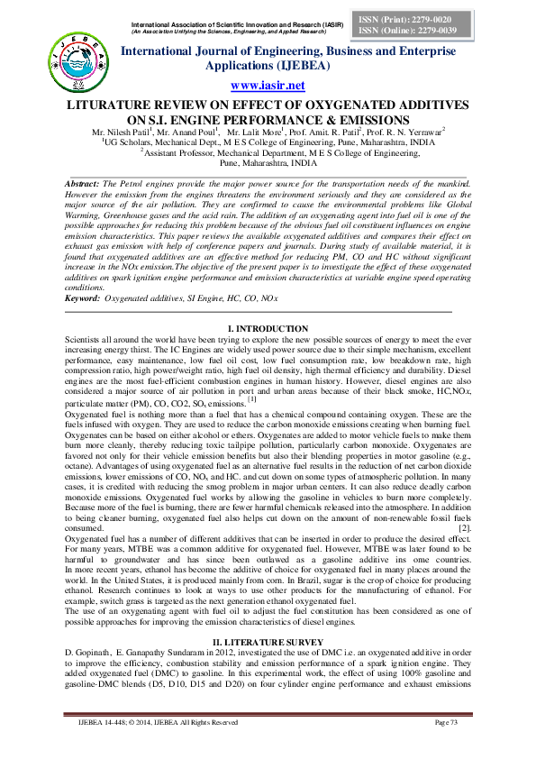 (PDF) Impact of Oxygenated Additives on S.I. Engines