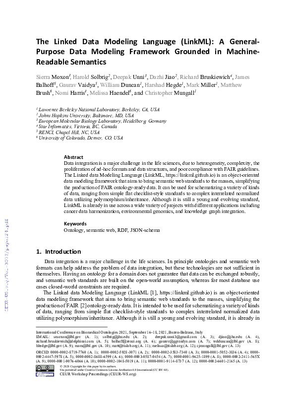 (PDF) The Linked Data Modeling Language (LinkML): A General-Purpose Data Modeling Framework ...