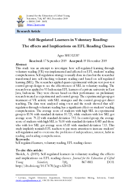 (PDF) Self-Regulated Learners in Voluntary Reading: The effects and Implications on EFL Reading ...