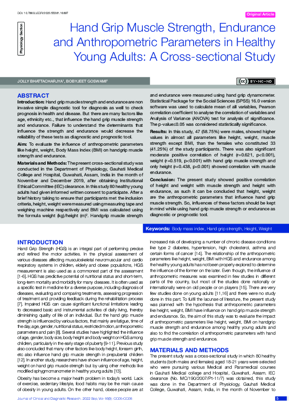(PDF) Hand Grip Muscle Strength, Endurance and Anthropometric ...