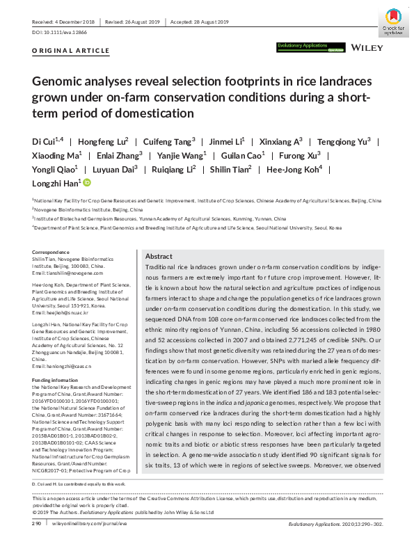 (PDF) Genomic analyses reveal selection footprints in rice landraces ...
