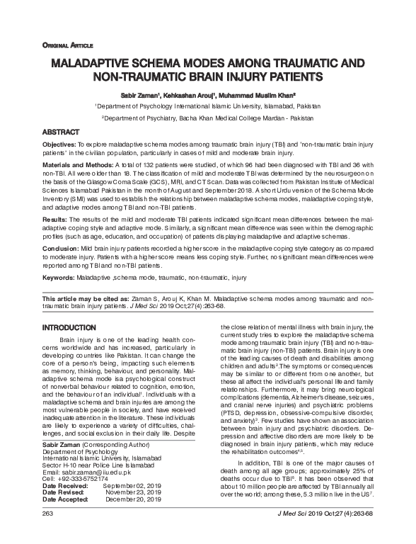 (PDF) Maladaptive Schema Modes Among Traumatic and Non-Traumatic Brain Injury Patients