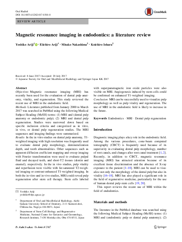 (PDF) Magnetic resonance imaging in endodontics: a literature review