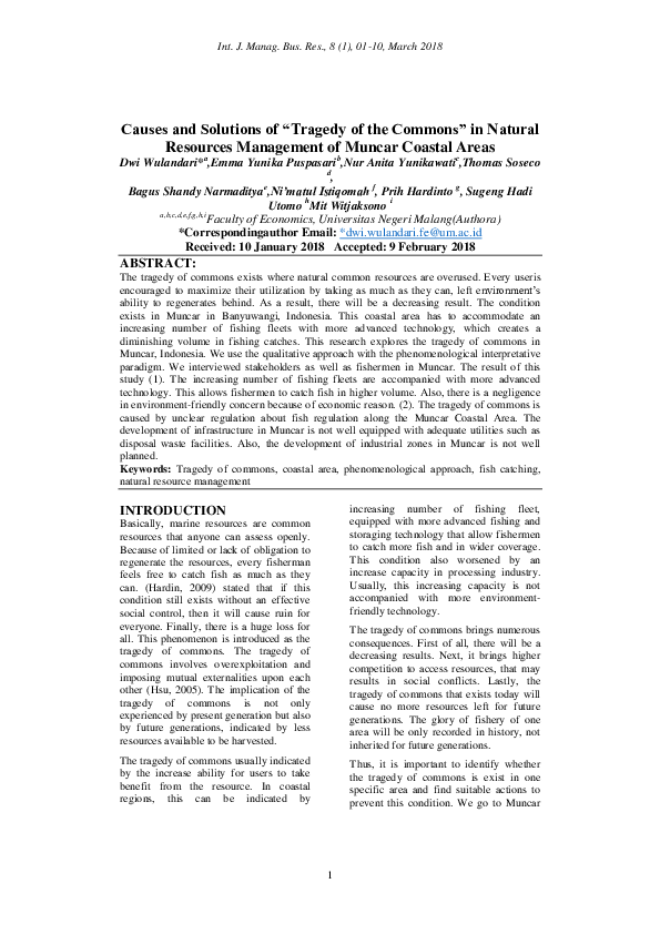 (PDF) Causes and Solutions of “Tragedy of the Commons” in Natural ...