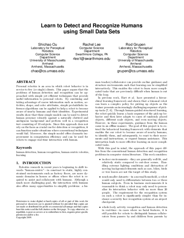 (PDF) Learn to detect and recognize humans using small data sets