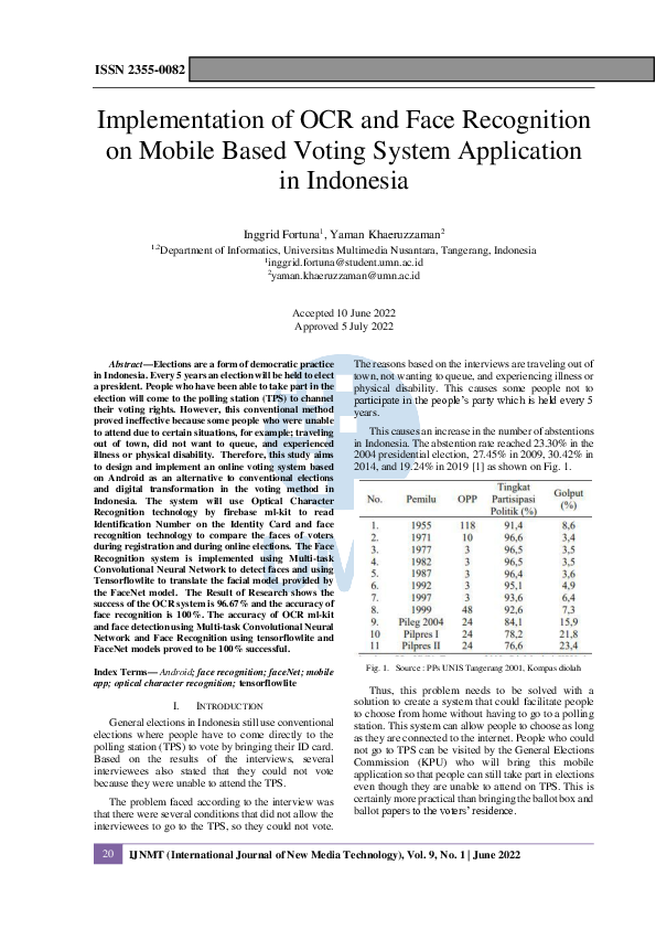 (PDF) Implementation of OCR and Face Recognition on Mobile Based Voting System Application in ...