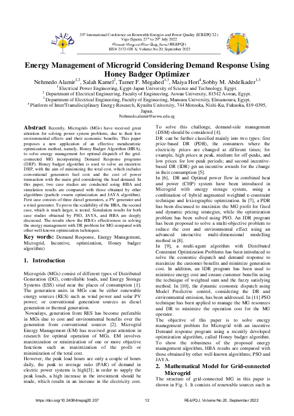 (PDF) Microgrid Energy Management via Honey Badger Algorithm