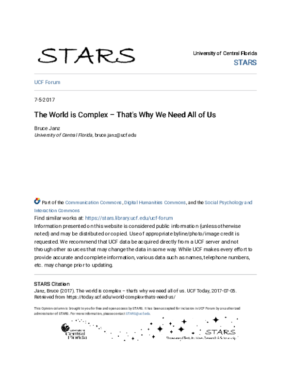 (PDF) The World is Complex – That\u27s Why We Need All of Us