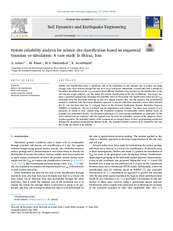 (PDF) System reliability analysis for seismic site classification based on sequential Gaussian ...