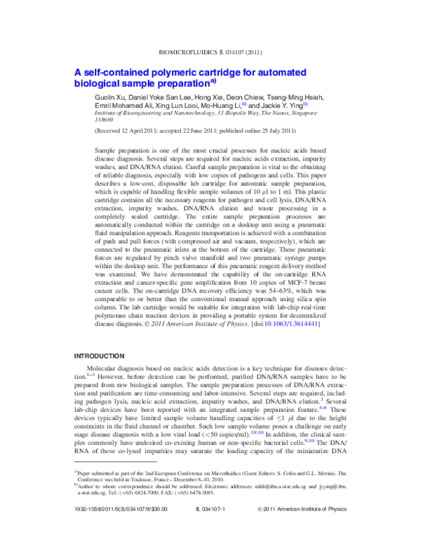 (PDF) A self-contained polymeric cartridge for automated biological ...