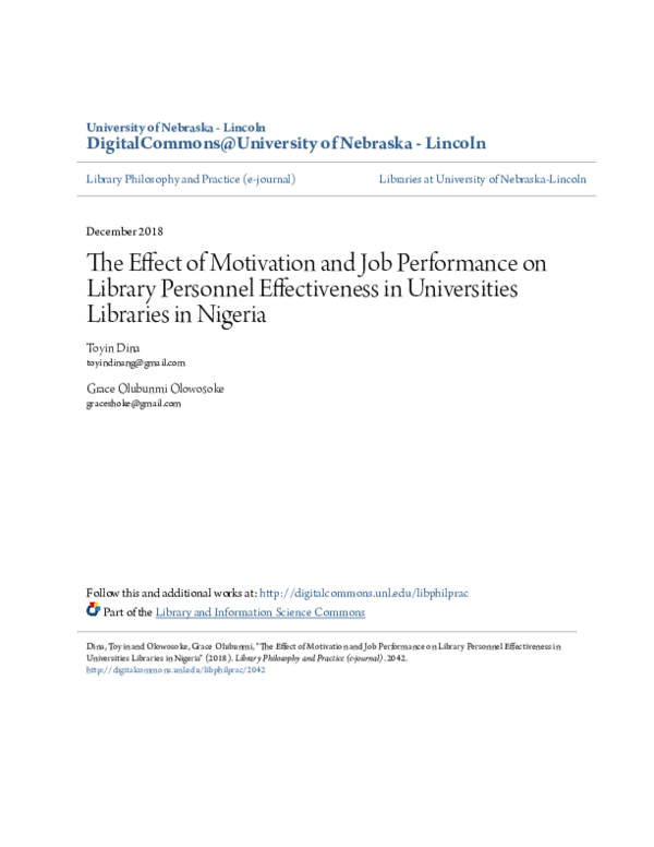(PDF) The Effect of Motivation and Job Performance on Library Personnel ...