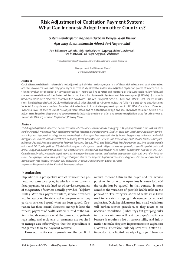 (PDF) Risk Adjustment of Capitation Payment System: What Can Indonesia ...