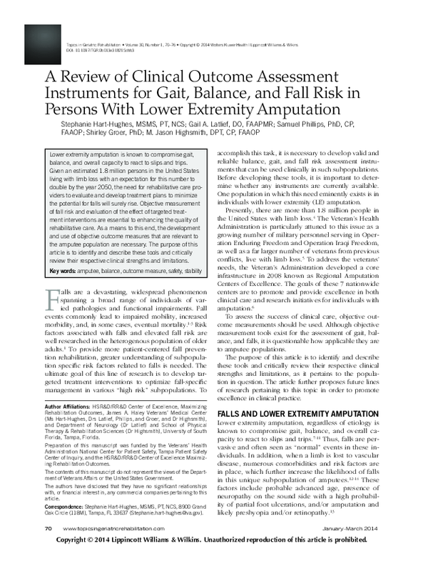 (PDF) A Review of Clinical Outcome Assessment Instruments for Gait, Balance, and Fall Risk in ...