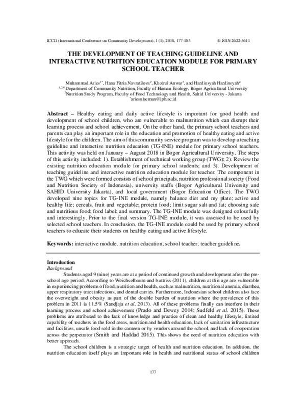 (PDF) The Development of Teaching Guideline and Interactive Nutrition Education Module for ...