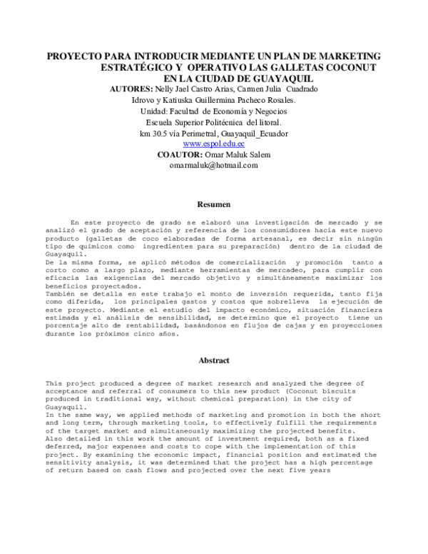 (PDF) Proyecto Para Introducir Mediante Un Plan De Marketing Estratégico Y Operativo Las ...