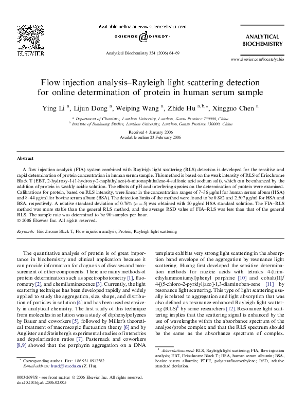 (PDF) Flow injection analysis–Rayleigh light scattering detection for online determination of ...