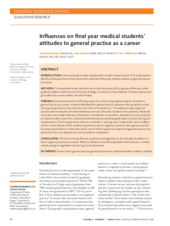 (PDF) Influences on final year medical students attitudes to general ...