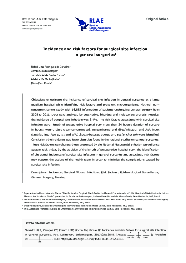 (PDF) Incidence and risk factors for surgical site infection in general ...