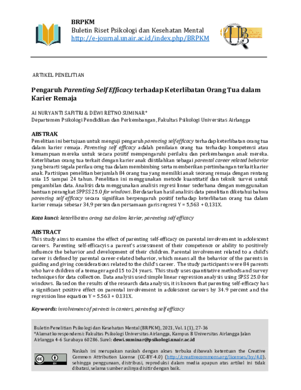 (PDF) Pengaruh Parenting Self Efficacy terhadap Keterlibatan Orang Tua ...