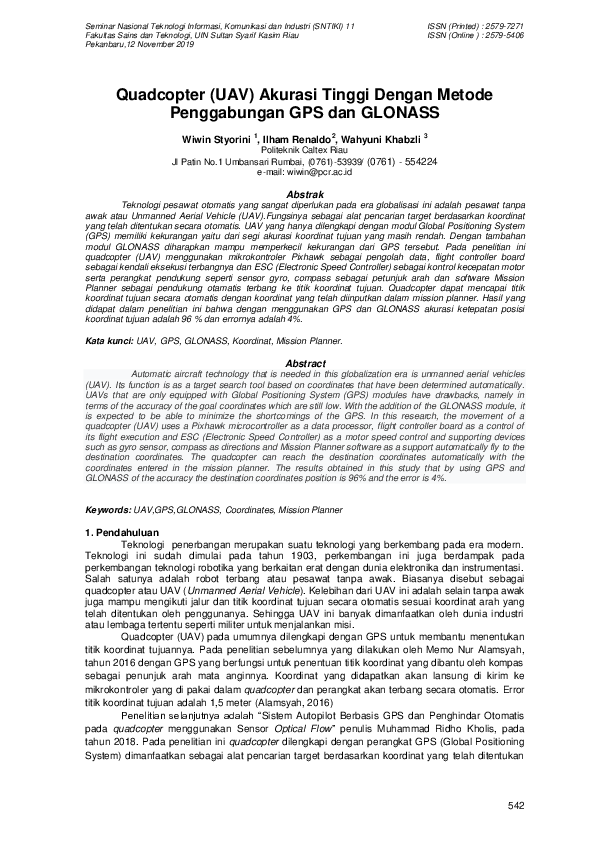 (PDF) Quadcopter (UAV) Akurasi Tinggi Dengan Metode Penggabungan GPS dan GLONASS